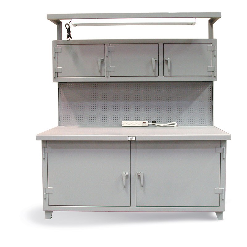 4 shelf Workbench with lockable compartments and light, 765 lb capacity ...