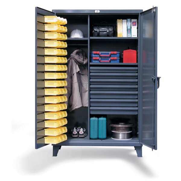 3 shelf 7 drawer Uniform and Bin Storage Cabinet, 48 bins, 700 lb ...